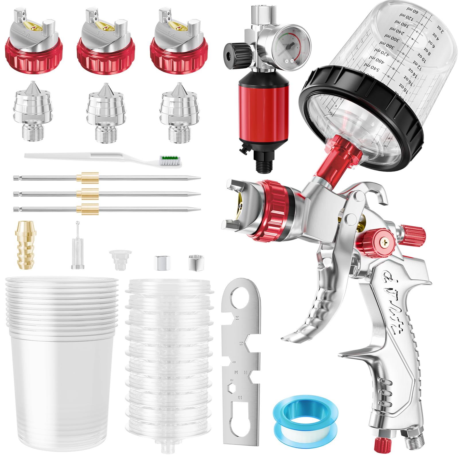 GATTLELIC HVLP Spray Gun with Air Compressor Regulator 10pcs 600cc ...
