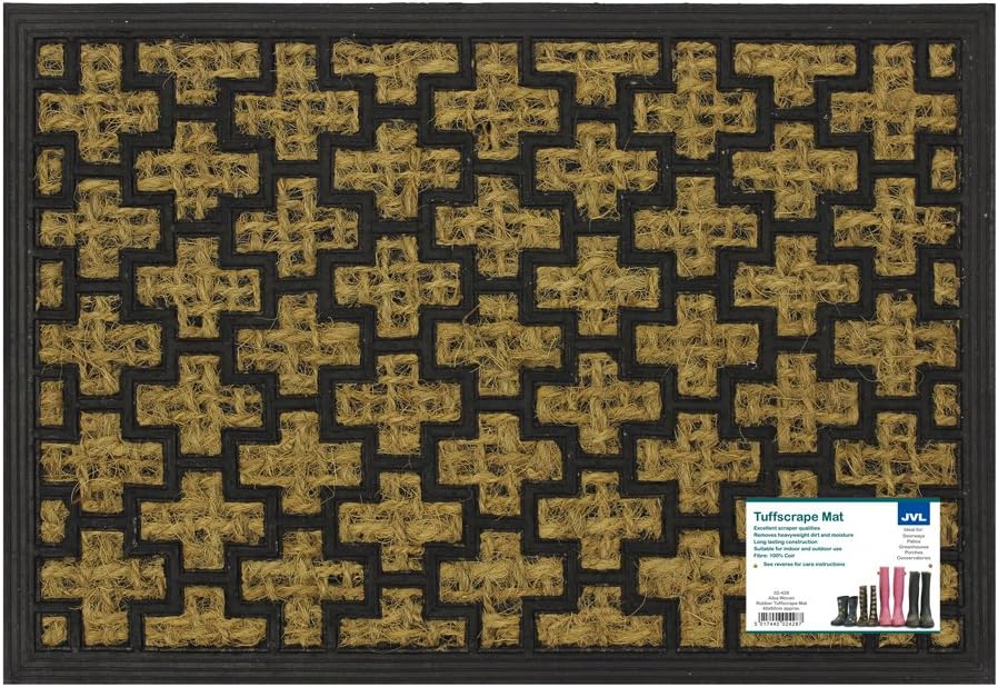 JVL Alba Woven Coir Rubber Entrance Door Mat, Plastic, Brown, 40 x 60 ...