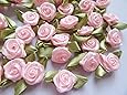 Amazon.com: YYCRAFT Pack of 100 pcs Pink Satin Ribbon Rose w/Leaf ...