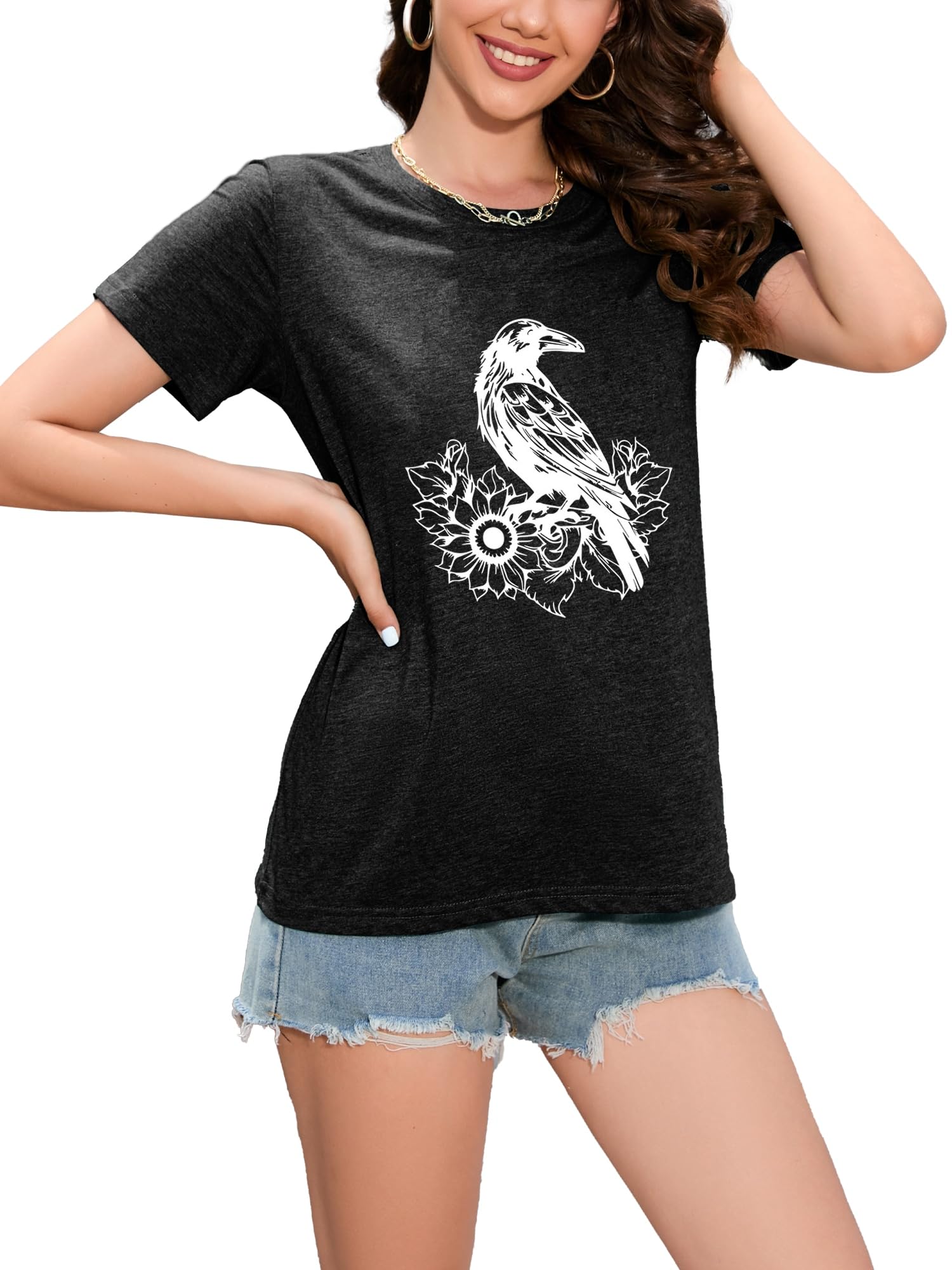 DEARCASE Graphic Tees for Women Fall T Shirts Singing Birds Printed ...