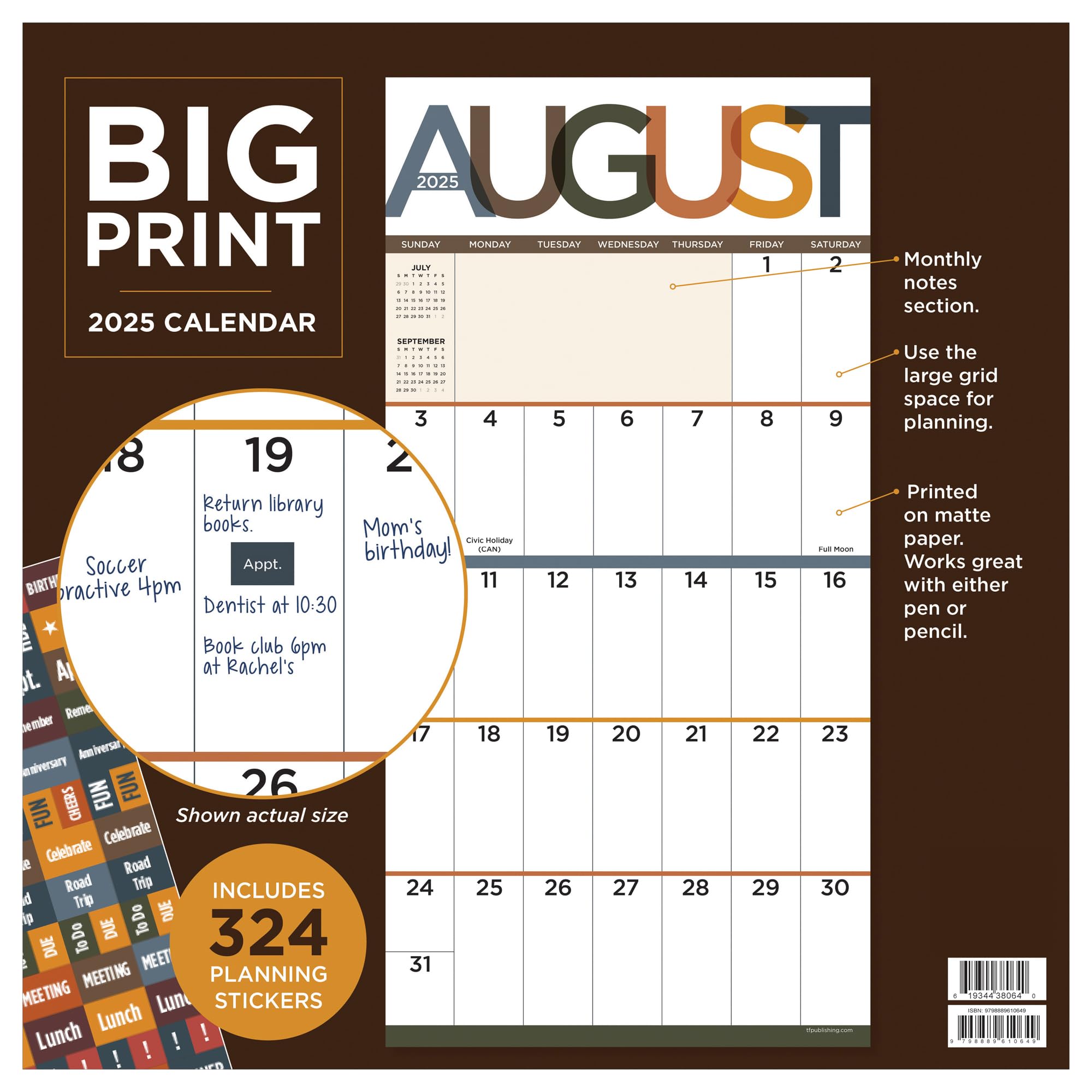 Mua TF Publishing 2025 Big Print Wall Calendar | Large Grids for ...