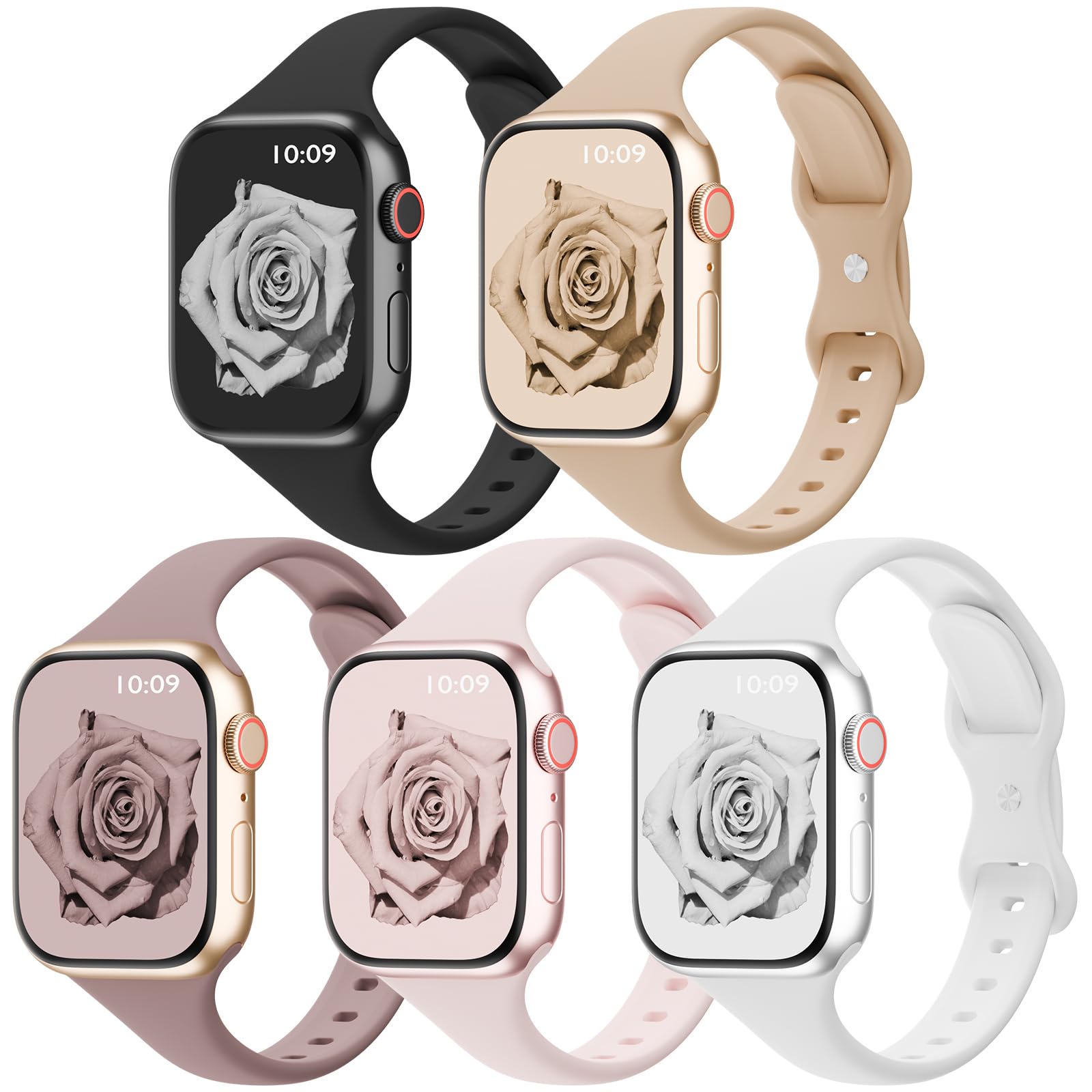5 Pack Silicone Slim Bands Compatible with Apple Watch Band 38mm 42mm ...