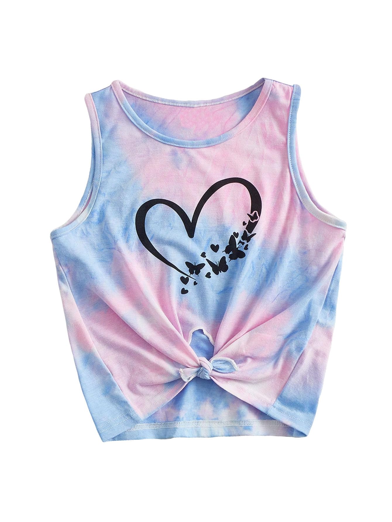 SOLY HUX Girl's Tie Dye Heart Butterfly Print Tank Top Tie Front ...