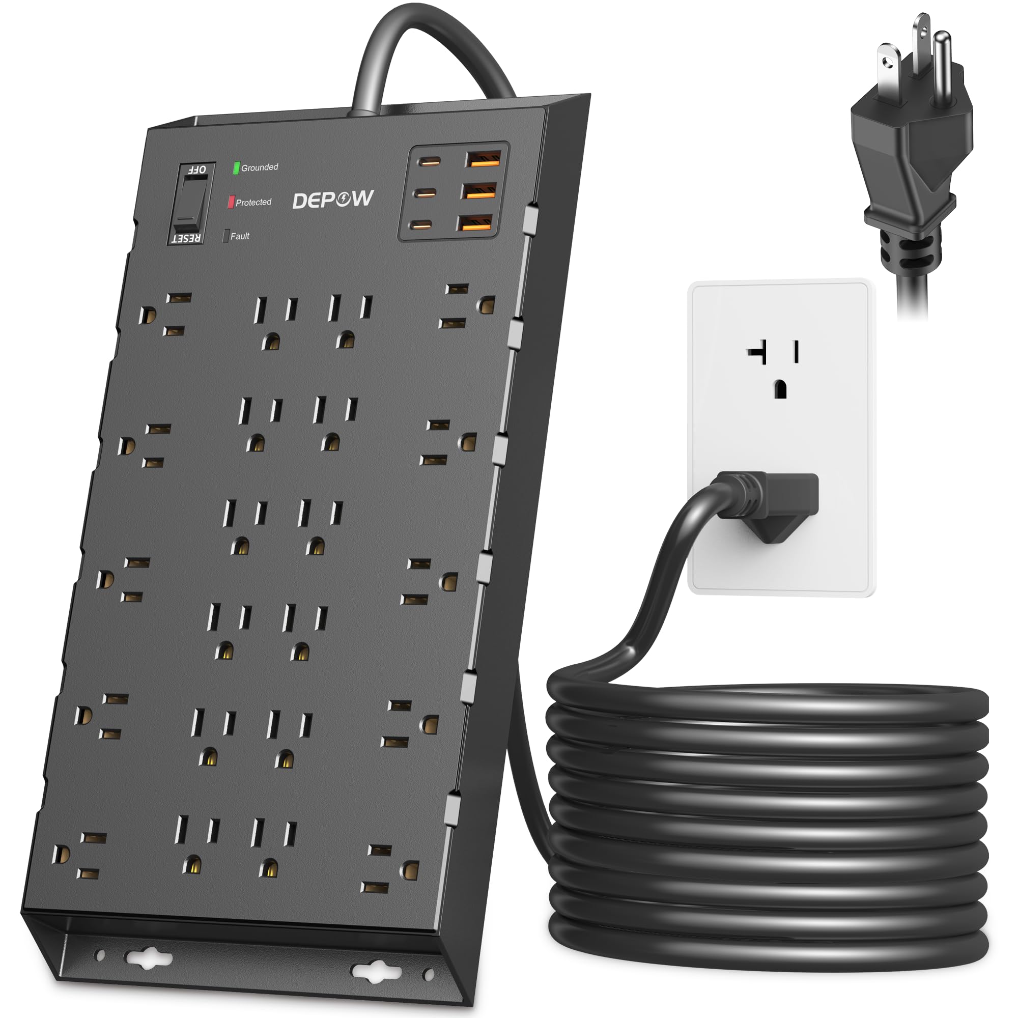 DEPOW Heavy Duty Power Strip Surge Protector 20Amp (Vertical Plug), T ...