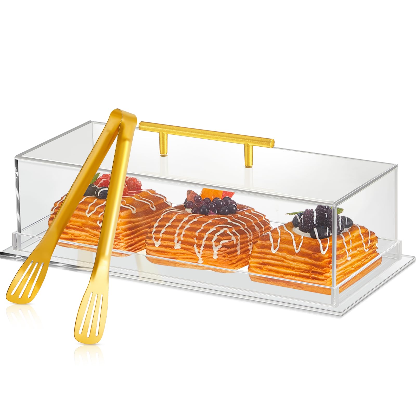 FoldTier Acrylic Bakery Pastry Display Case with 9'' Serving Tong 14"x6 ...