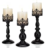 Amazon.com: Mifoci Black Vintage Pillar Candle Holders for Christmas, Gothic Candle Stand Table ...
