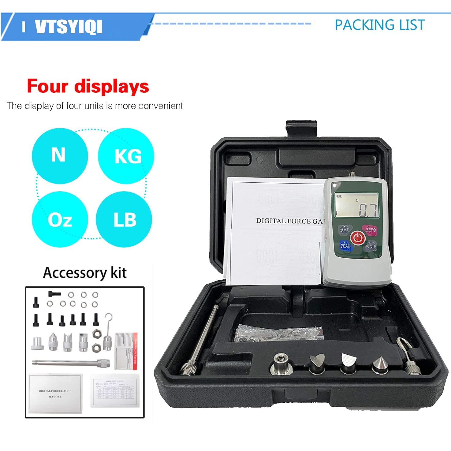 Mua VTSYIQI Digital Force Gauge 500N Push Pull Gauge Portable Force ...
