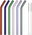 Amazon.com: GINOVO 180mm * 8mm Reusable Bent Glass Drinking Straws, Set ...