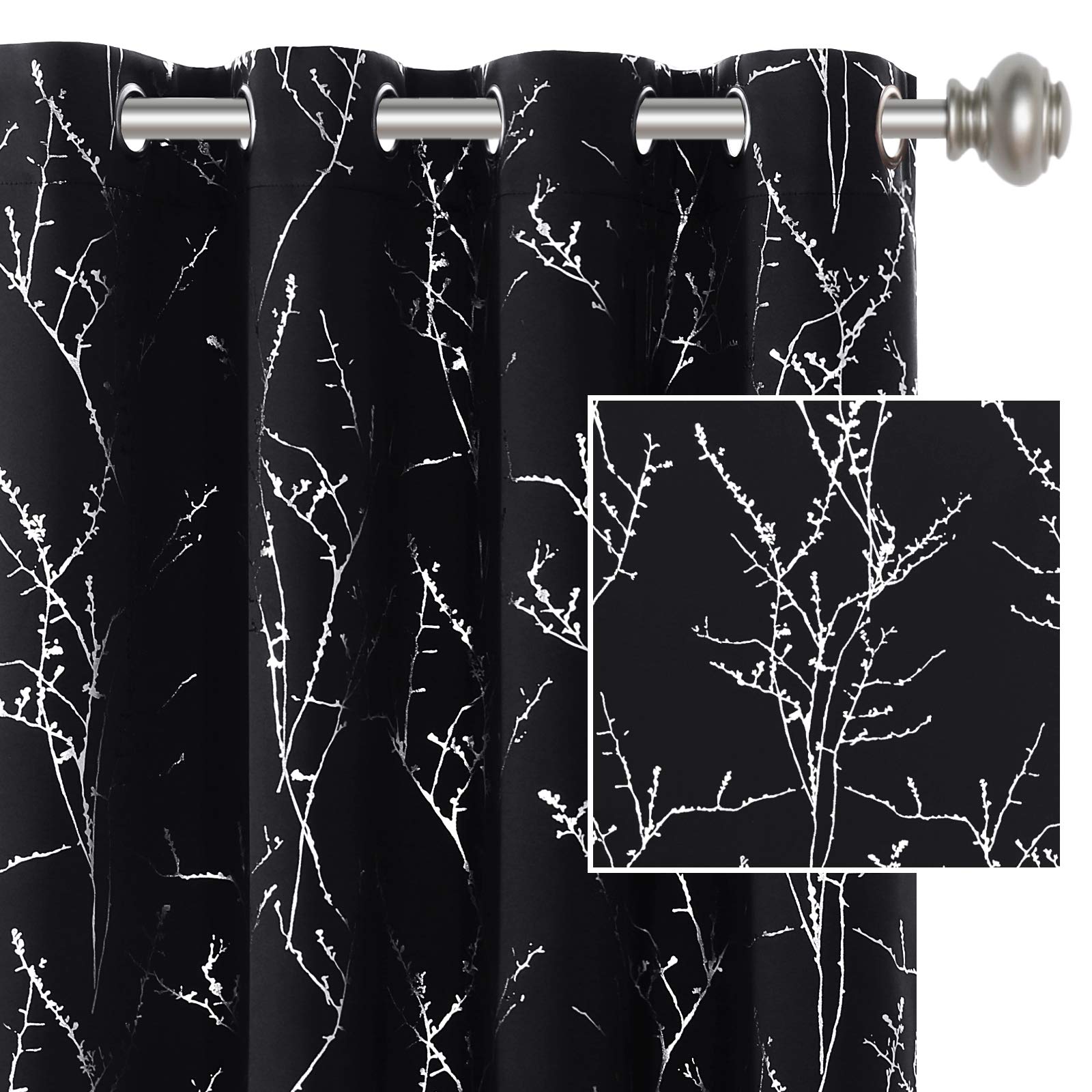 H.VERSAILTEX Blackout Curtains for Bedroom Foil Print Twig Tree Branch ...