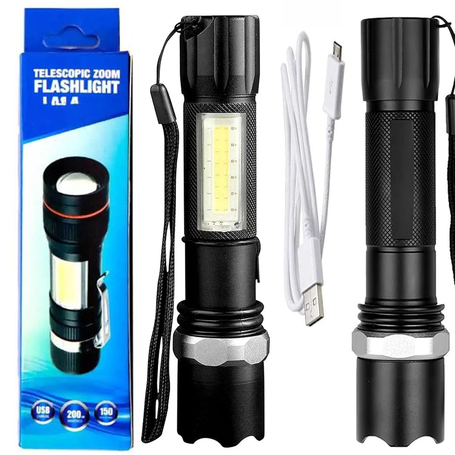 Buy PE Rechargeable Zoomable Emergency LED Pocket Torch 4 Multifunction ...