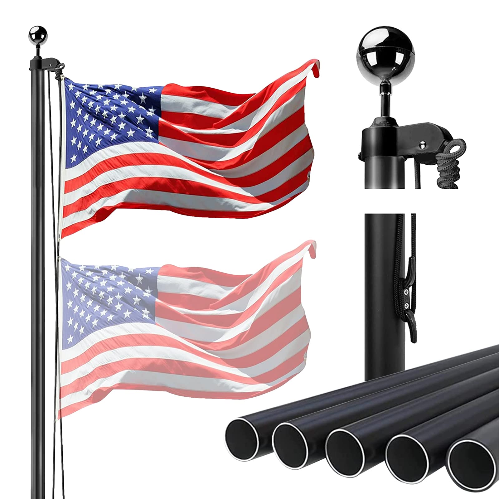 Hooomyai 25FT Sectional Flag Pole Kit Aluminum In Ground Outdoor Flag ...