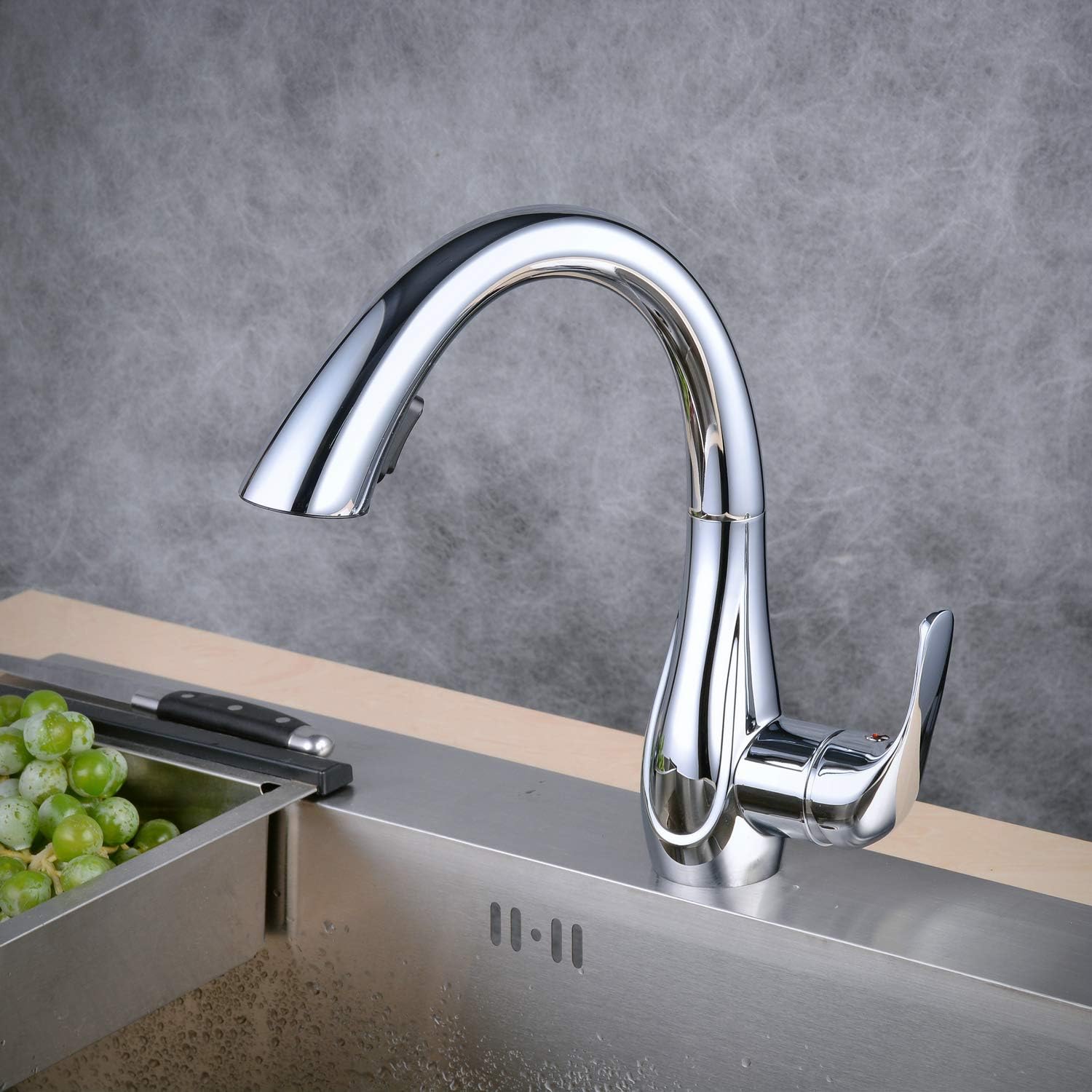 High-Arc Goose Neck Kitchen Sink Taps Single Lever Swivel Spout Pull ...