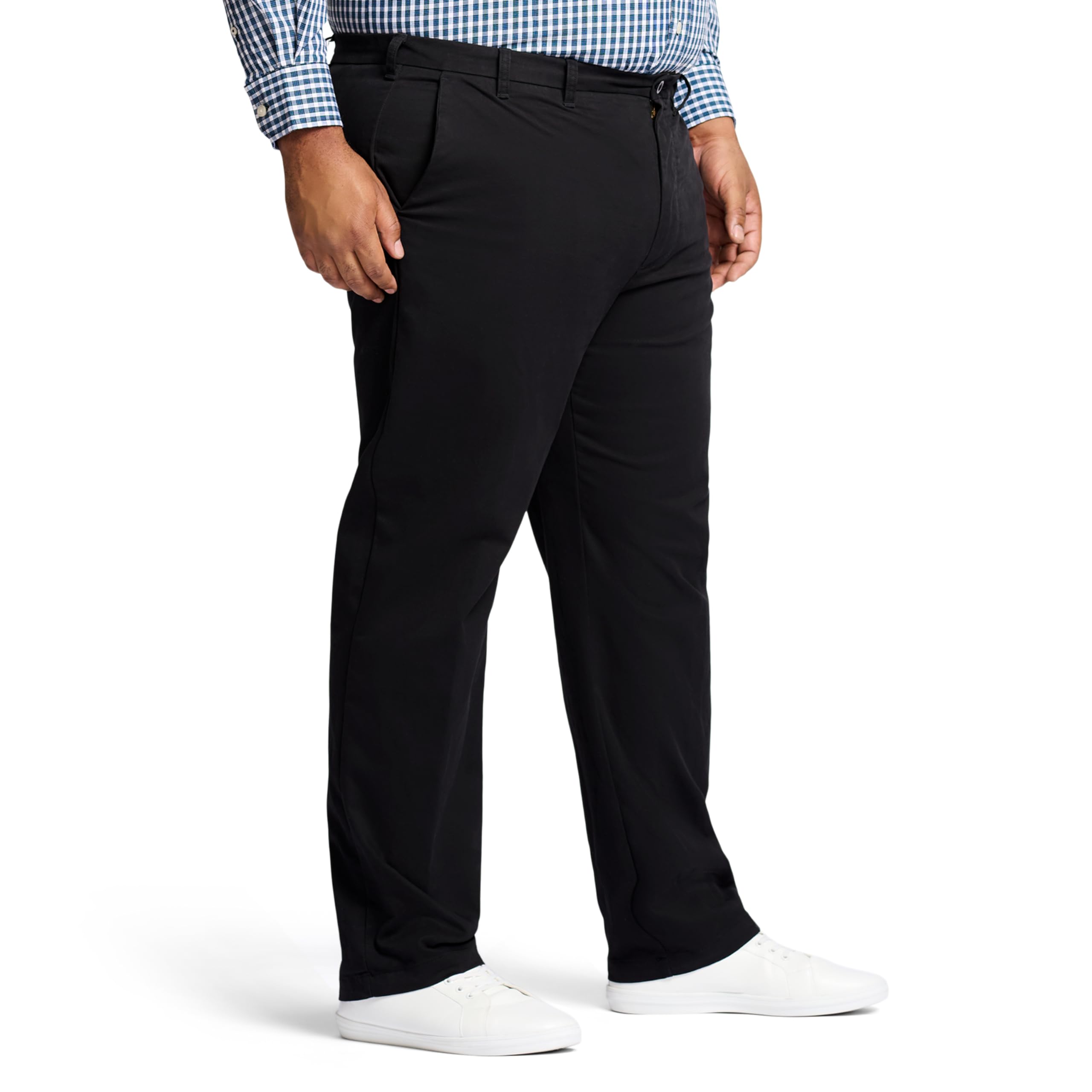 IZOD Men's Big and Tall Performance Stretch Flat Front Pant, Black, 46 ...