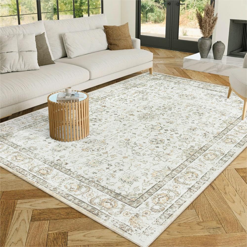 LIVEBOX 5x7 Washable Area Rug for Living Room, Soft Neutral Area Rug ...