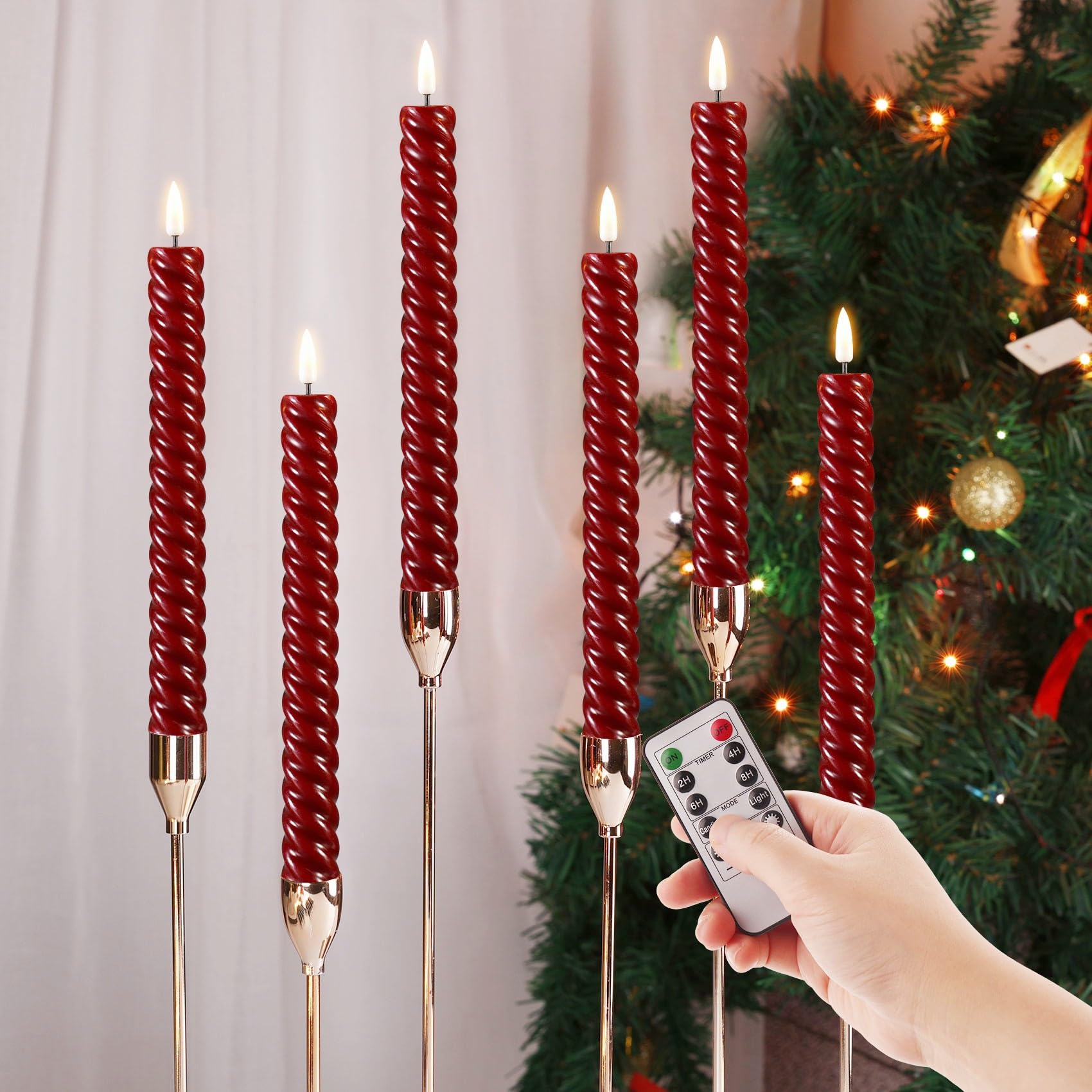Eywamage Dark Red Christmas Flameless Taper Candles with Remote ...