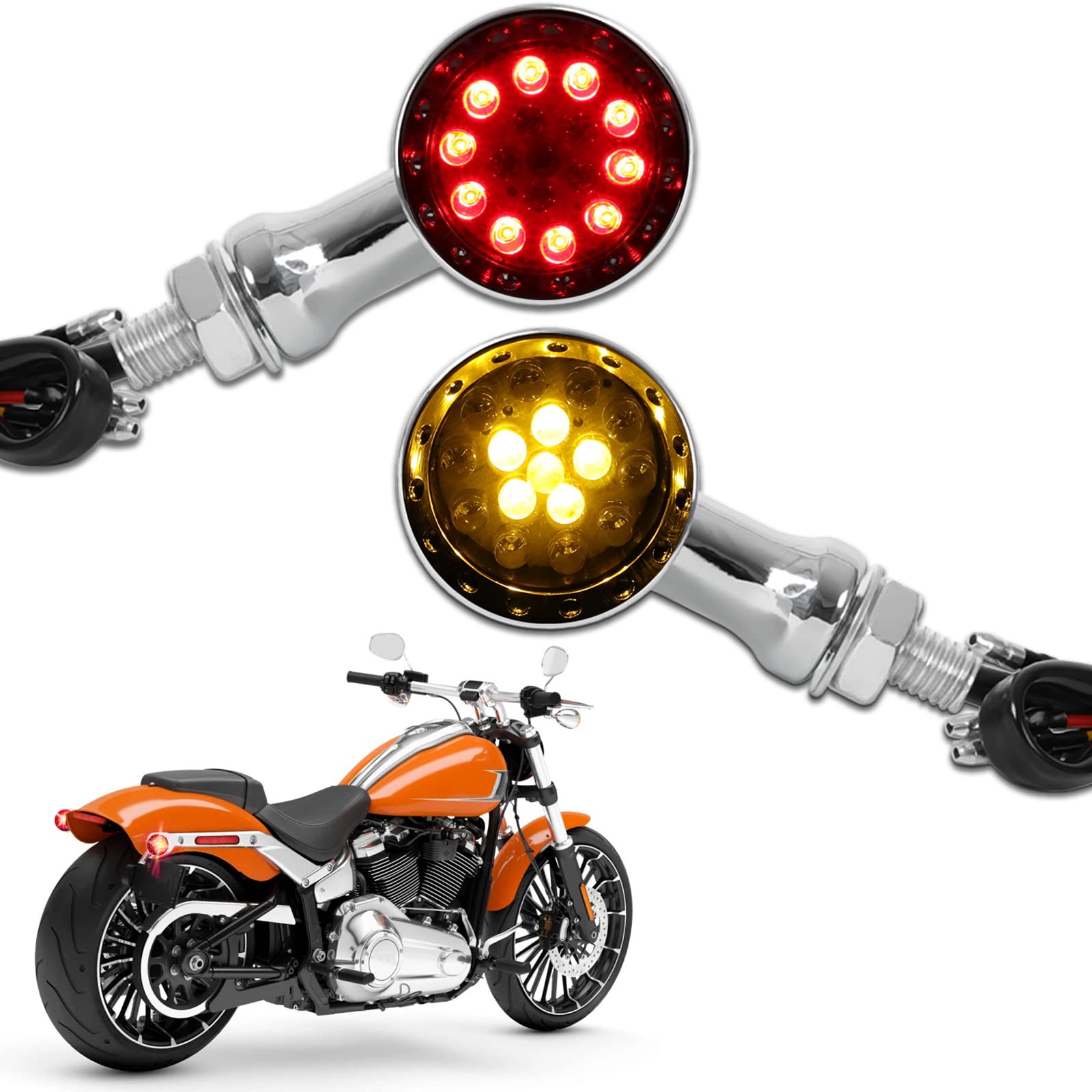 DREAMIZER Chrome Motorcycle Turn Signals 15 LEDs Bullet Front Rear ...