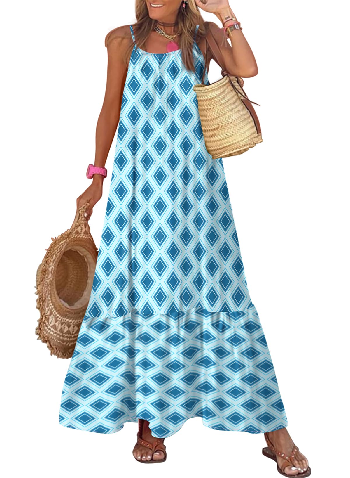 Dokotoo Summer Boho Sundresses for Women 2025 Scoop Neck Maxi Dresses ...