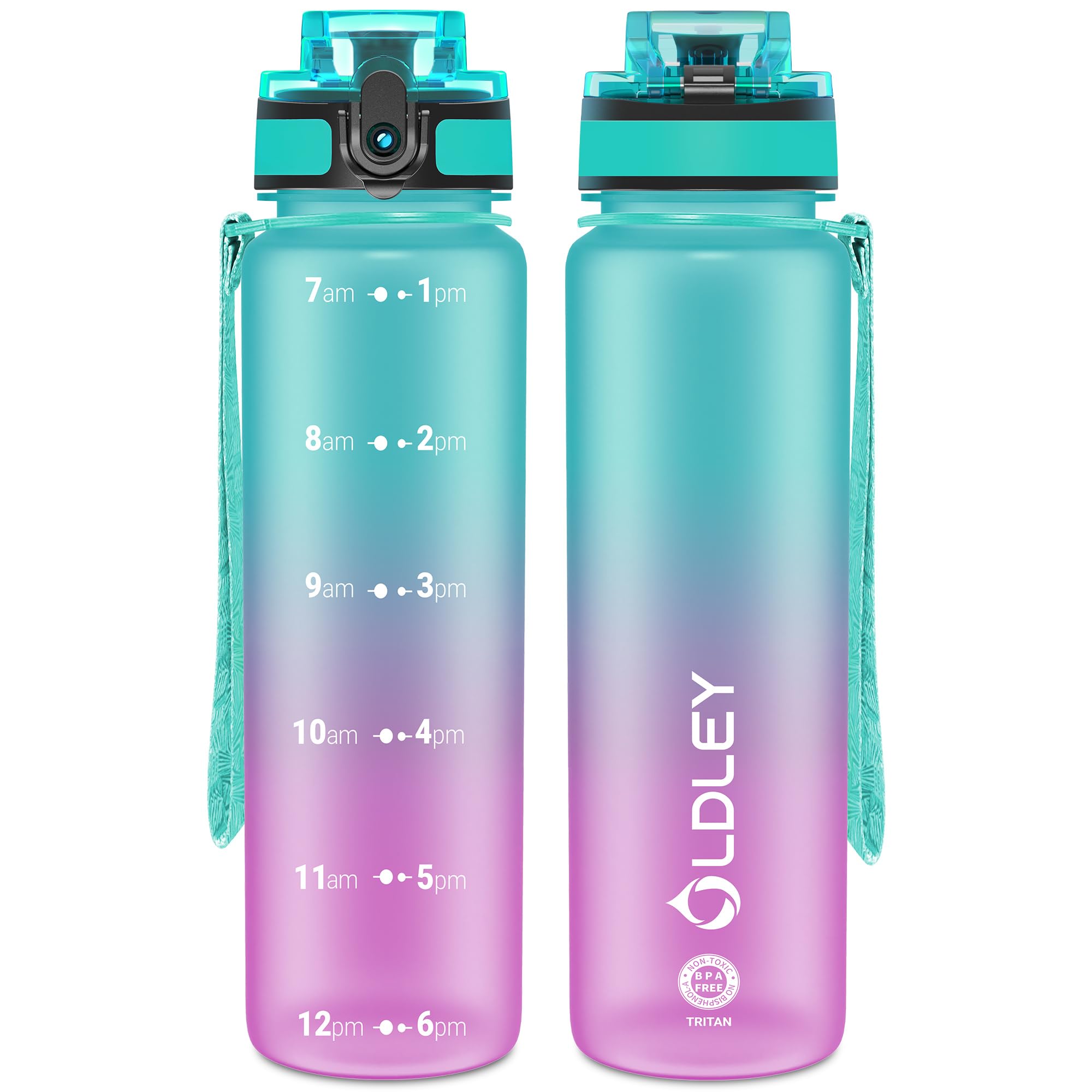 OLDLEY 32 oz Water Bottle, Motivational Water Bottle with Time Marker, Sports Water Bottle With ...