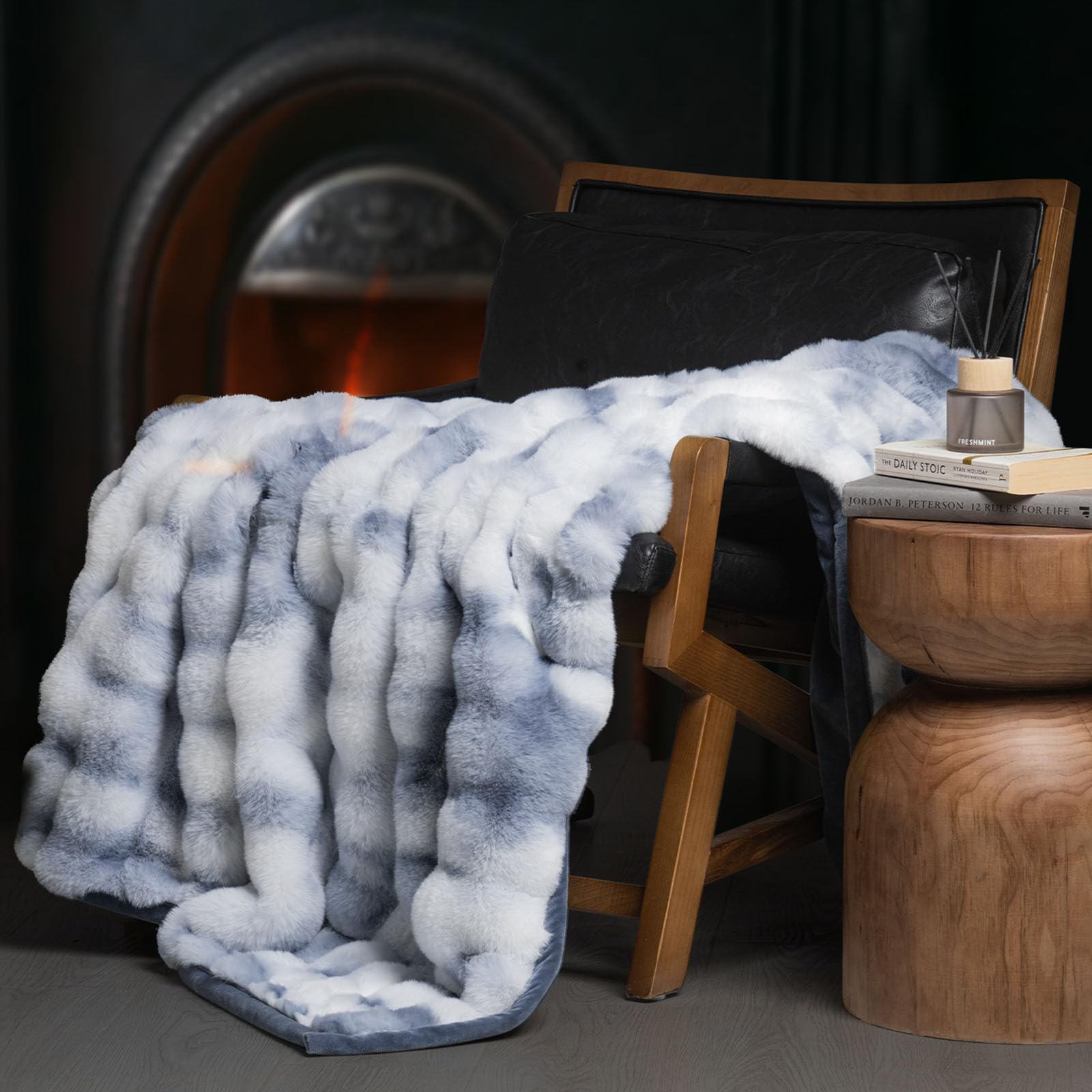 EVERGRACE Ultra Soft Luxury Fluffy Ridgeline Faux Rabbit Fur Throw ...