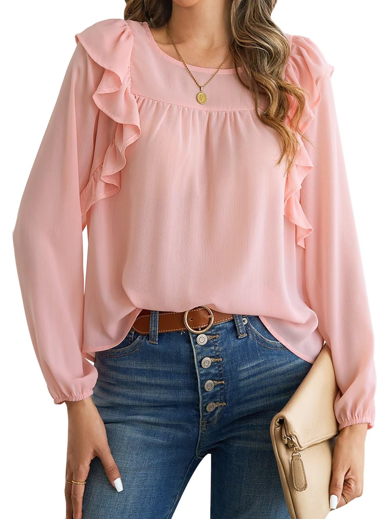 Falechay Long Sleeve Tops for Women 2024 Trendy Fall Cute Going Out ...