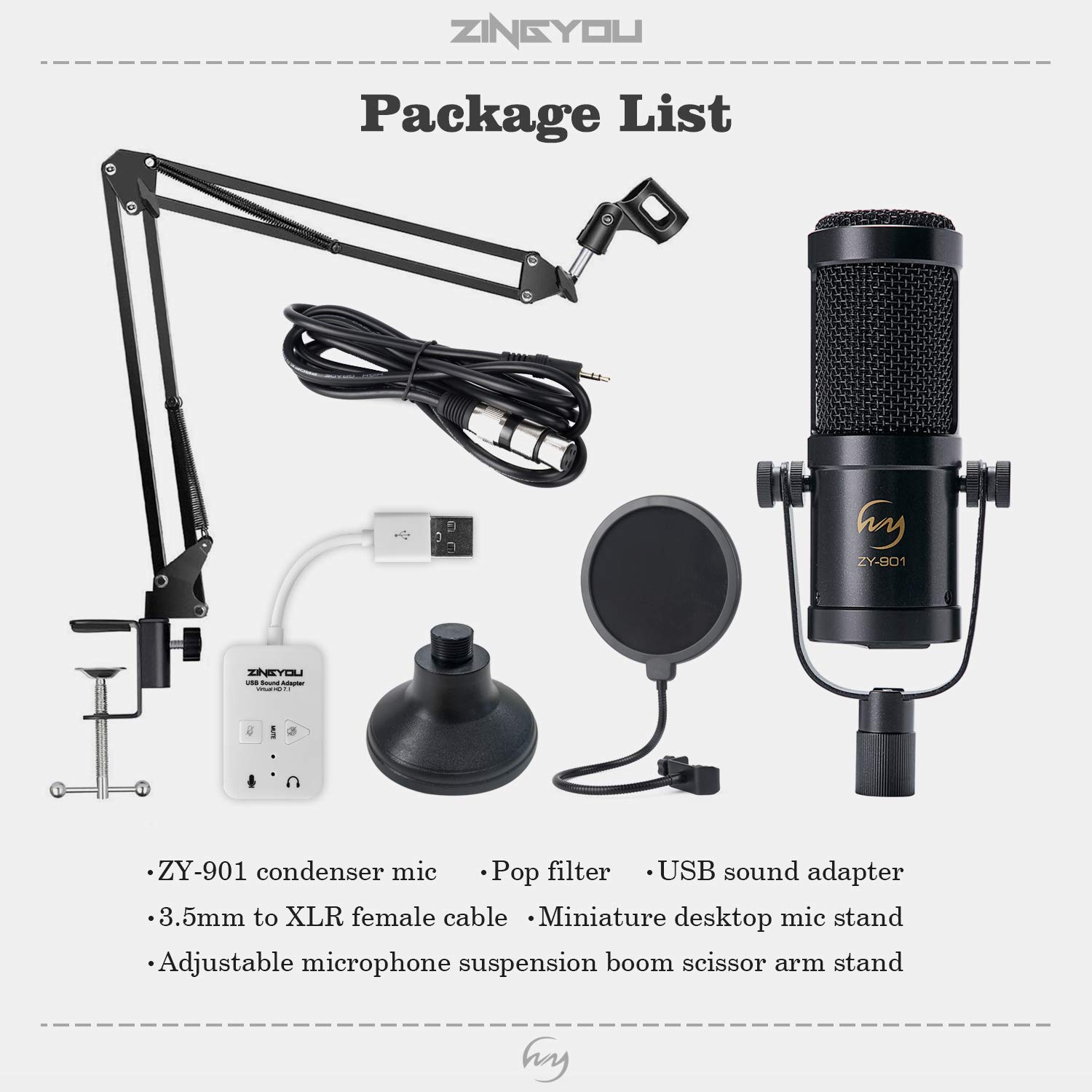 ZINGYOU Desktop Condenser Mic Set ZY-901 Professional Studio Microphone ...