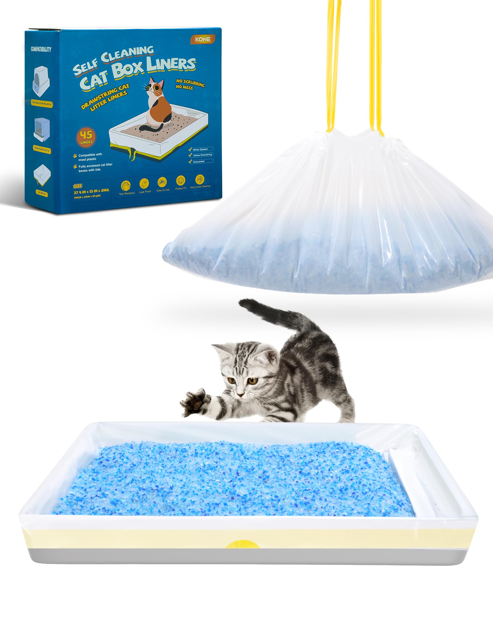 KONE 45 Count Litter Box Liners, Pet* Scoopfree Self-Cleaning Box ...