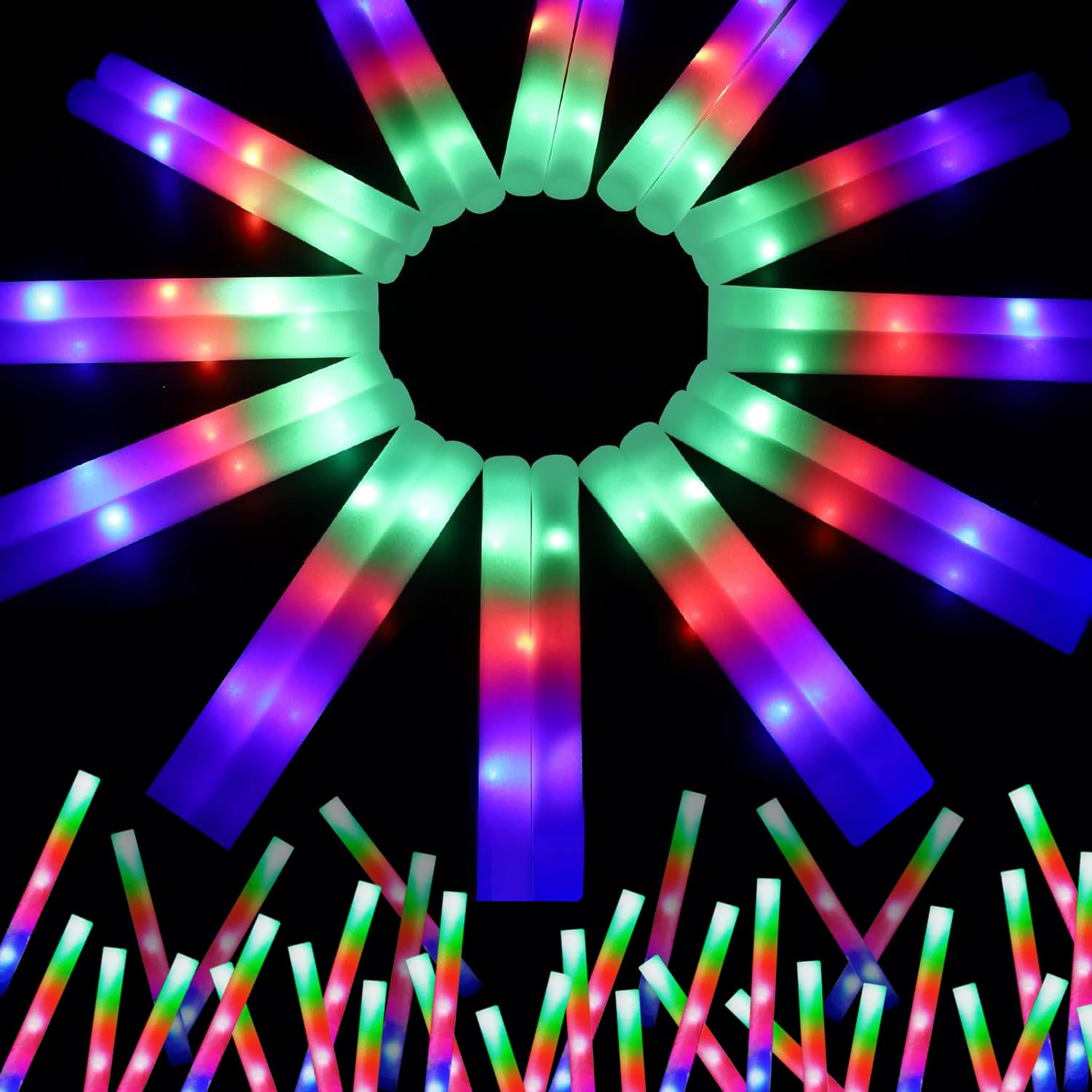 wellent 68 PCS LED Foam Glow Sticks Bulk, Glow in the Dark Party ...