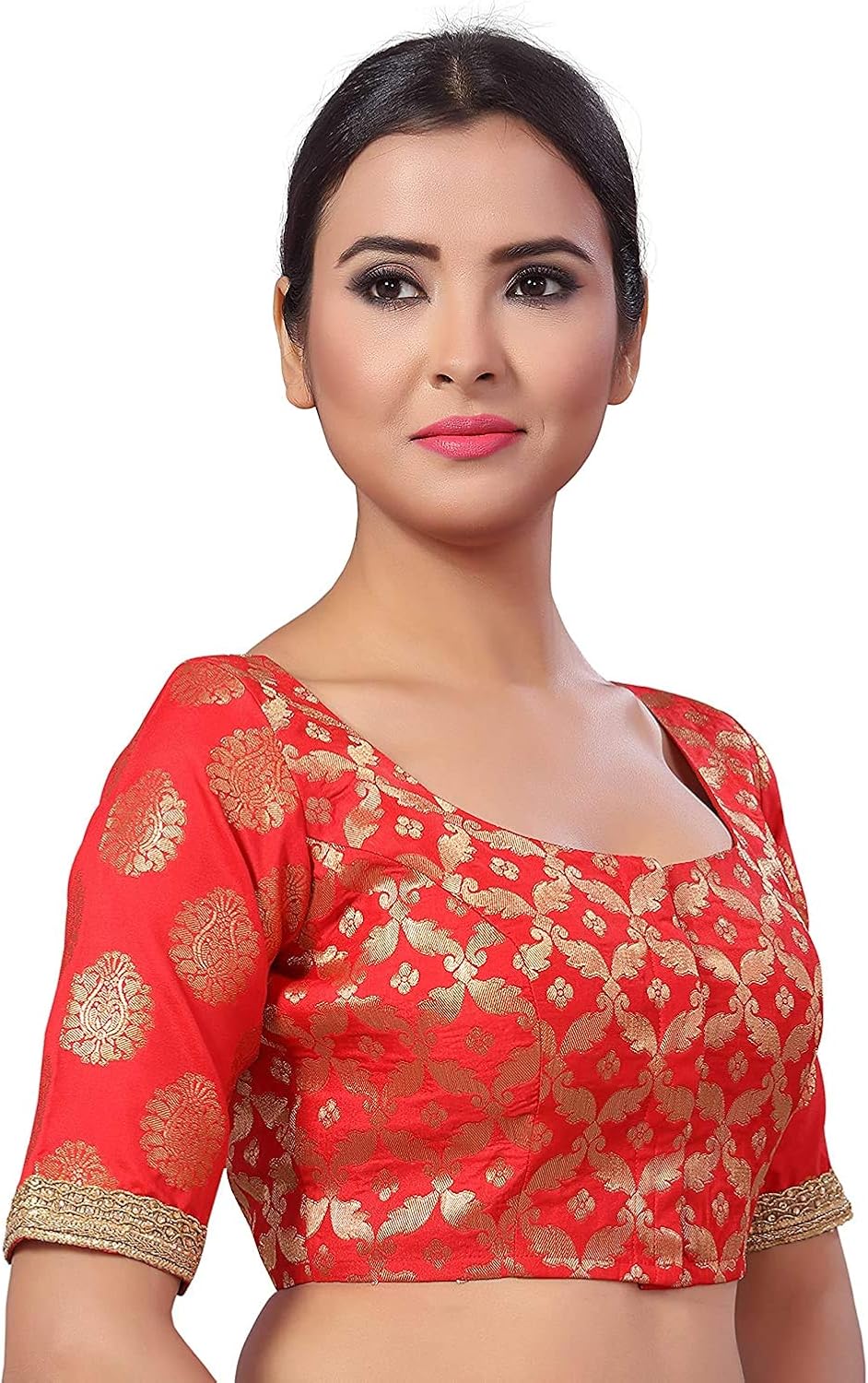 Beautiful Red Designer Readymade Stitched Embroidered Saree Blouse Art ...