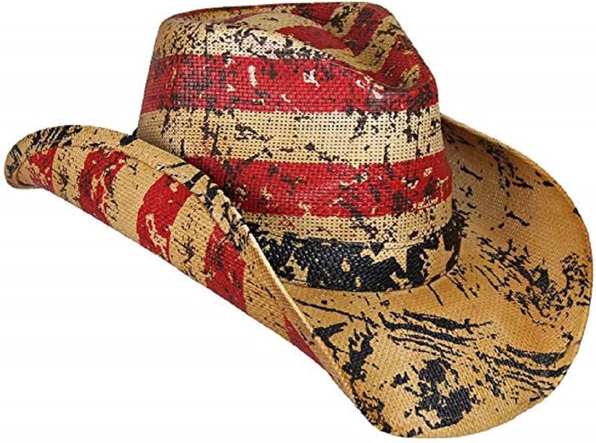 American Tea Stained Cowboy Hat, Vintage Straw USA Cowboy Hat with ...