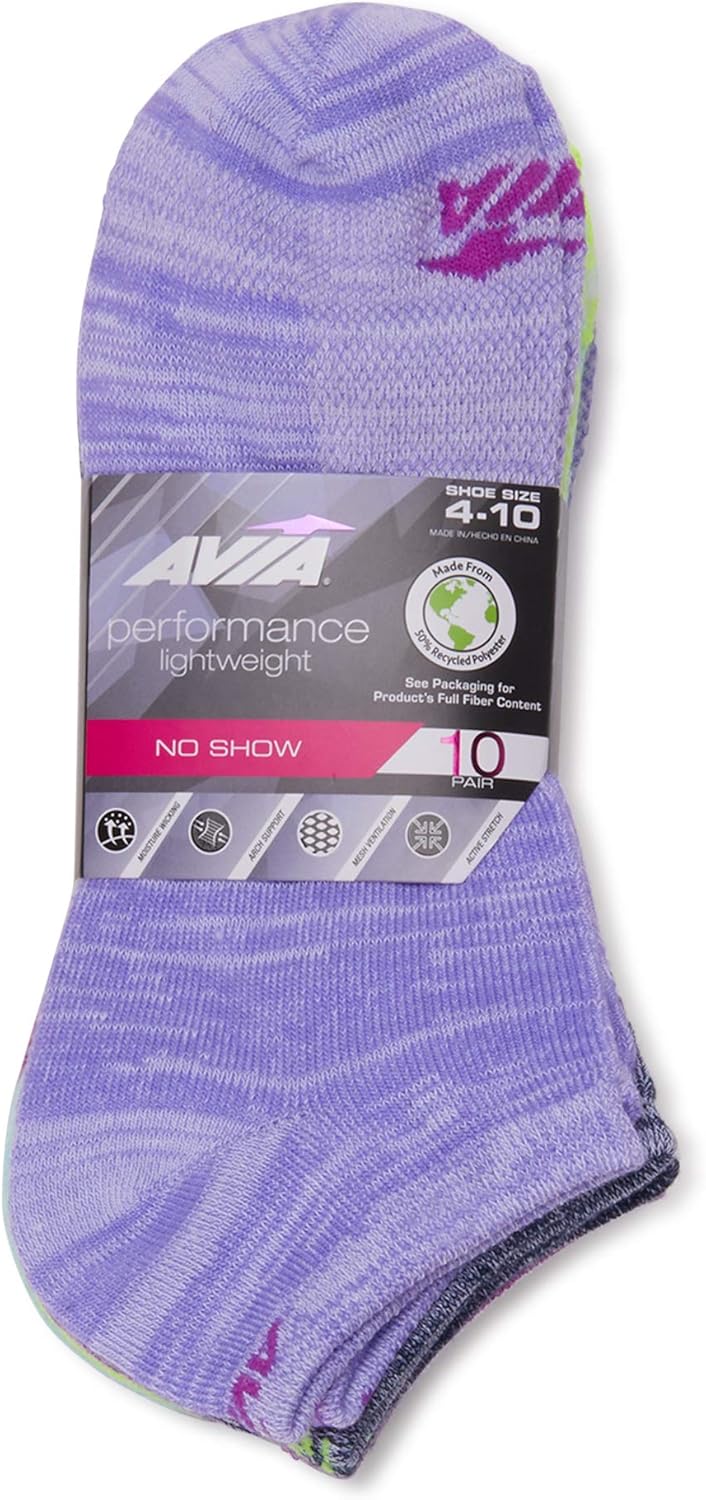 Avia Women’s Performance Lightweight Flatknit NO SHOW Socks (Bright ...