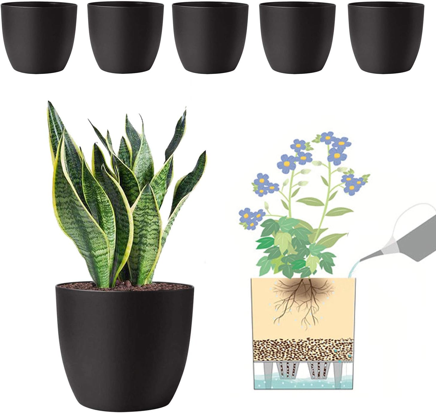 MOHENA 7 Inch Self Watering Planters Plastic Plant Pot, Modern ...