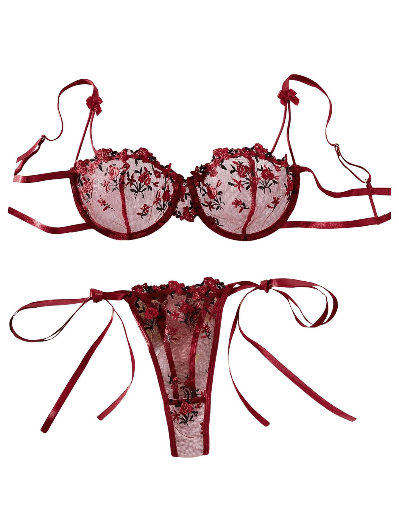 SHENHE Women s 2 Piece Lace Lingerie Sets Floral Embroidered Mesh Sheer SHENHE Women s 2 Piece Lace Lingerie Sets Floral Embroidered Mesh Sheer