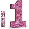 Amazon.com : Eploger 10 Inch Pink Glitter Number Sign 1 Birthday ...