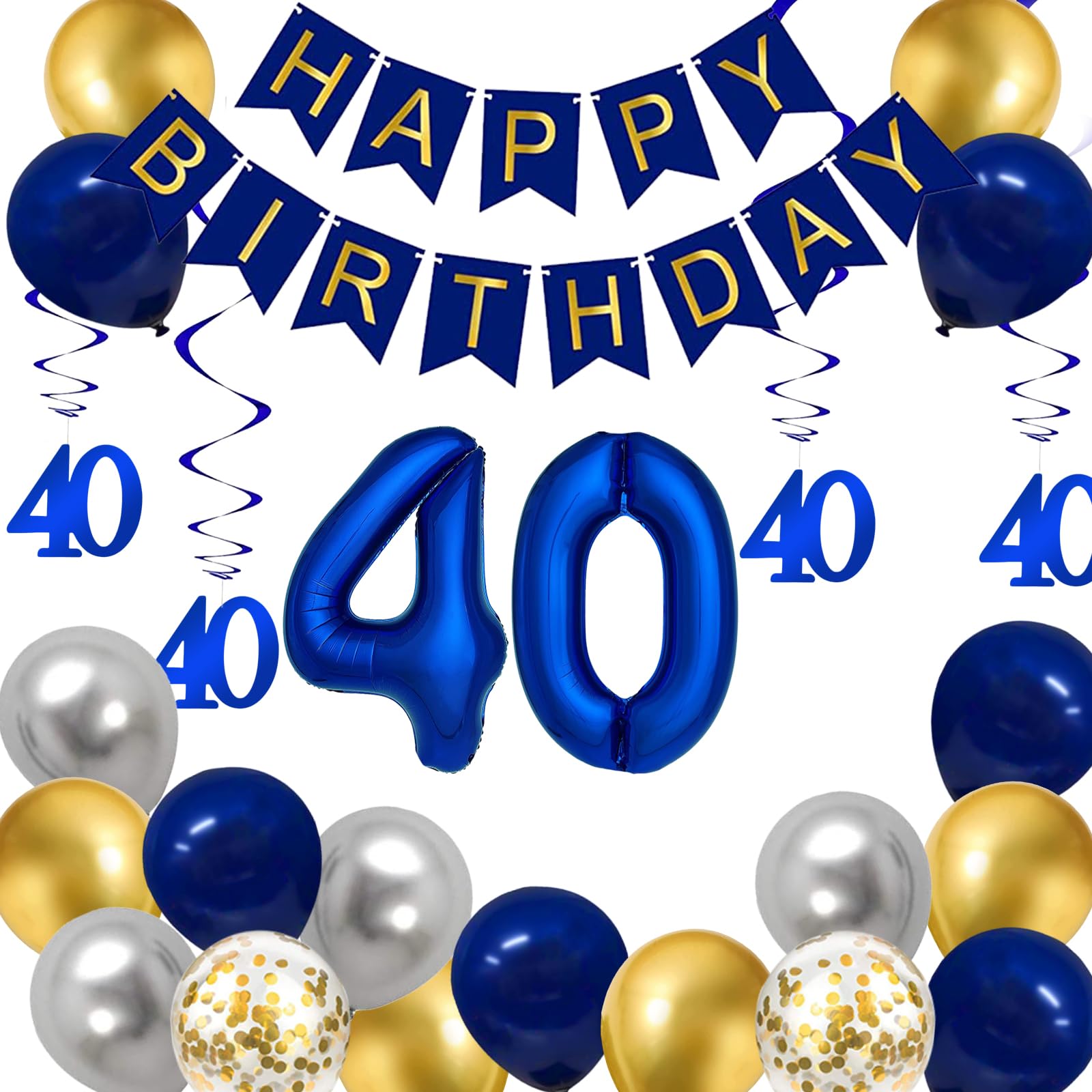 BRT Bearingshui Blue and Gold 40th Birthday Party Decorations for Him ...