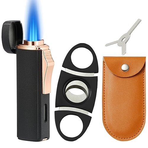 420 Carbon Steel 𝐂𝐮𝐭𝐭𝐞𝐫 and Lighter Set, Built-in 𝐏𝐮𝐧𝐜𝐡, Triple Jet ...