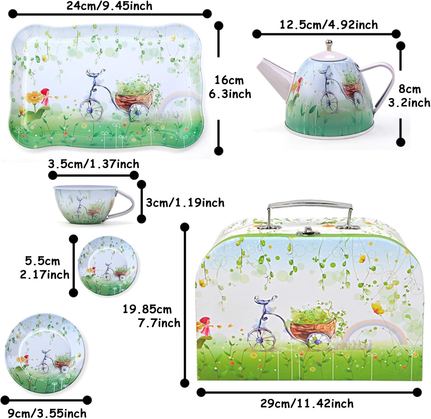 Kids Tea Set, 14 Tin Cans Tea Set + 1 Portable Suitcase + 9 Snack Toys ...