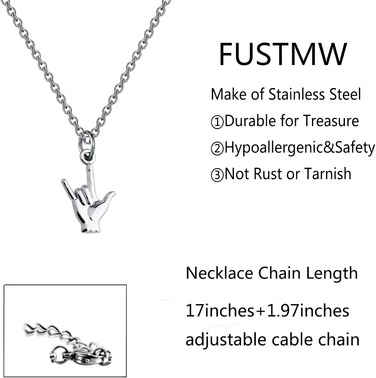 ASL Necklace I Love You Hand Sign Language Charm Pendant Bracelet Sign ...