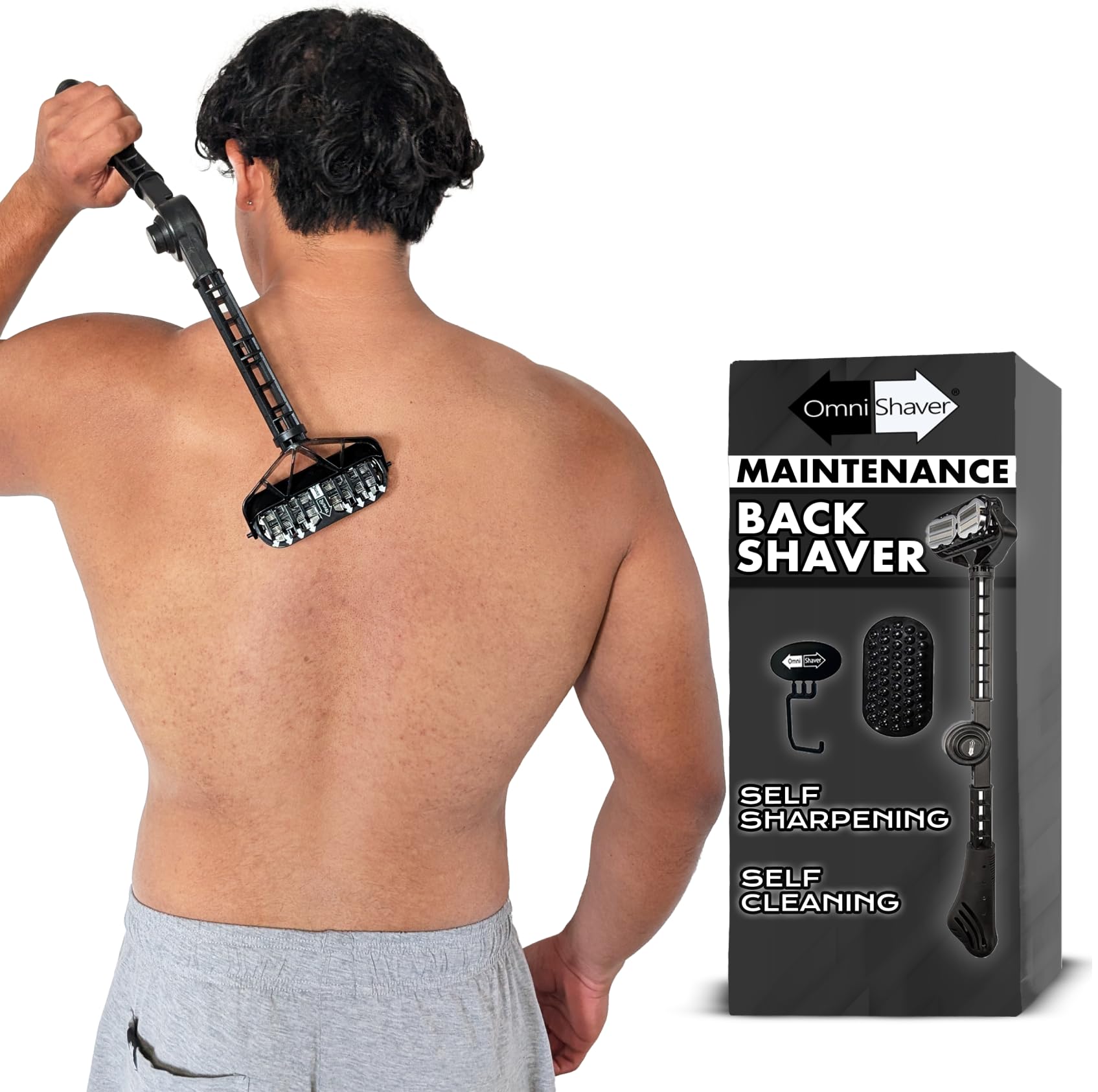 OmniShaver Ergonomic Maintenance Back Shaving Kit - Extendable Handle ...