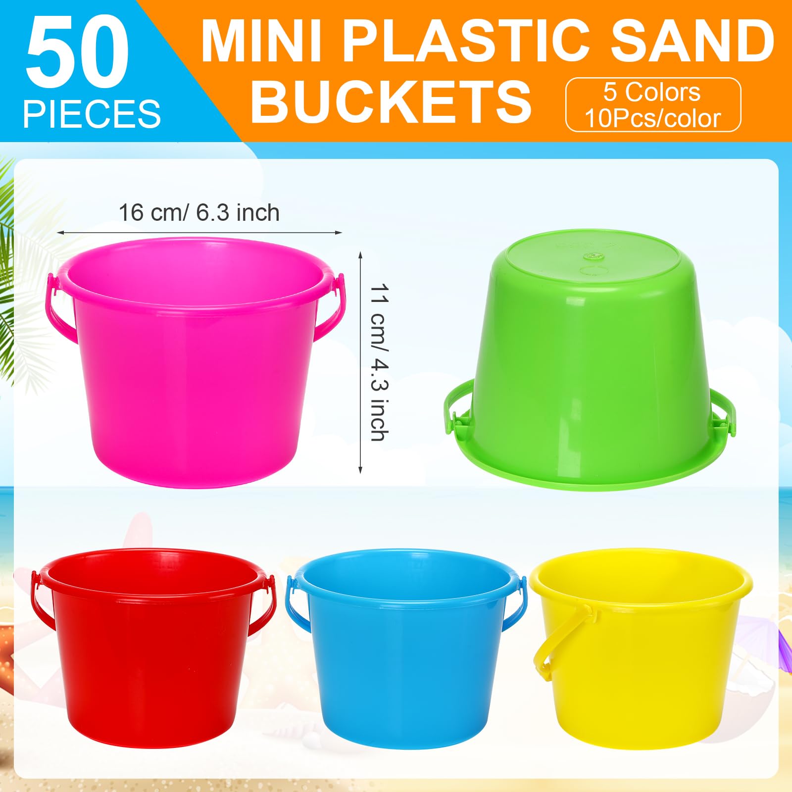 Mua Leitee 50 Pieces Mini Plastic Sand Bucket for Kids 6.3 Inch Colored ...