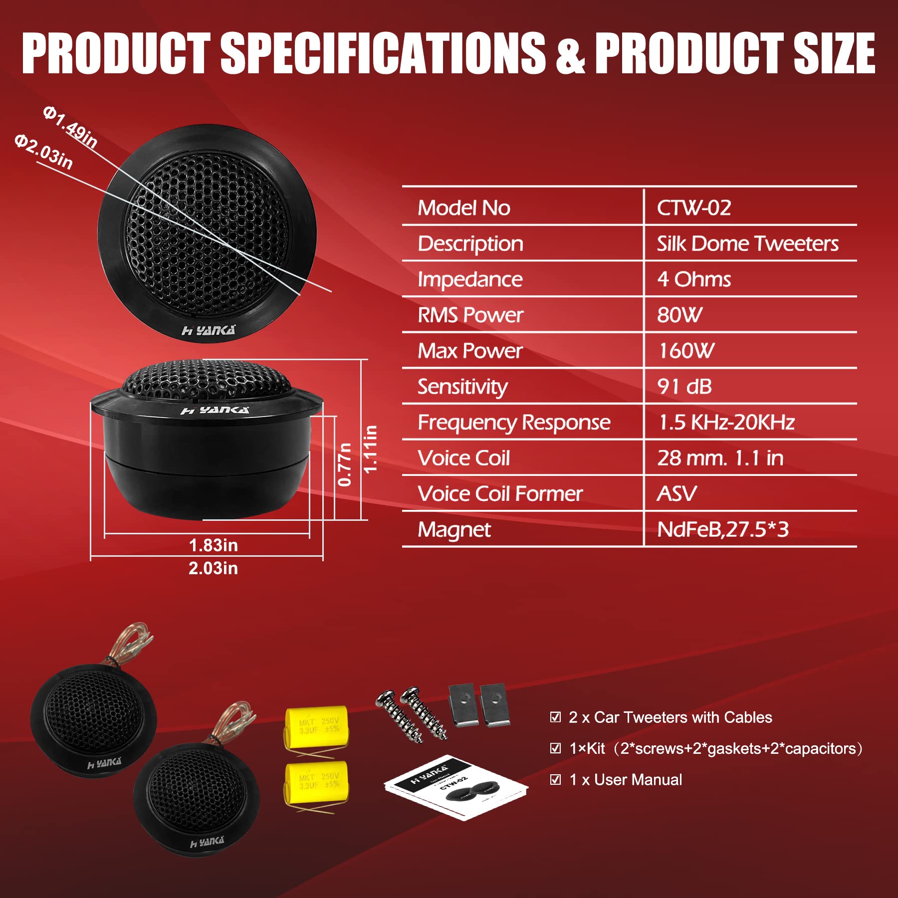 Mua H YANKA 160 Watt CTW-02 Tweeters for Car Audio, Powerful Neodymium ...