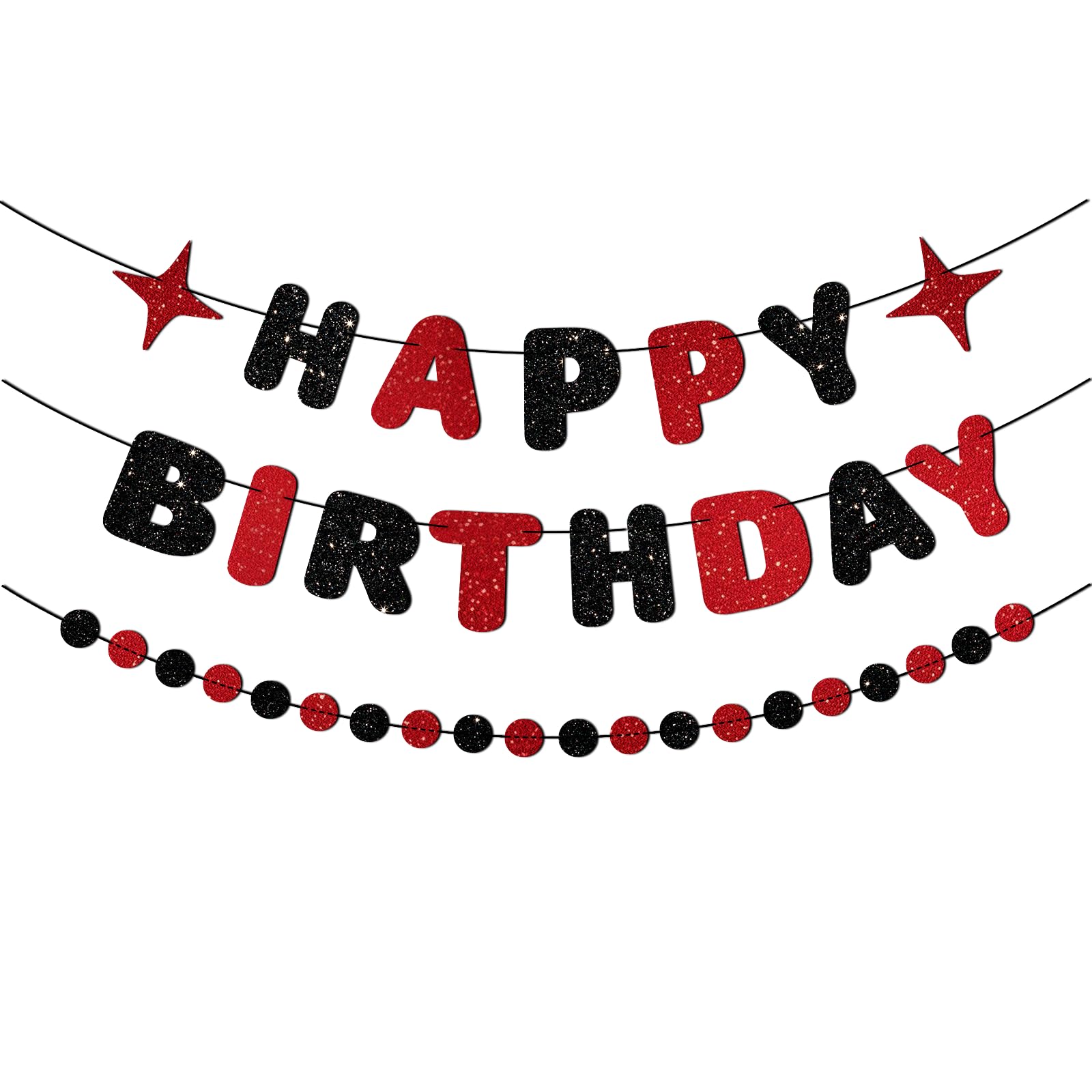 JNXCYQ Red and Black Happy Birthday Banner Glitter Garland for Black ...