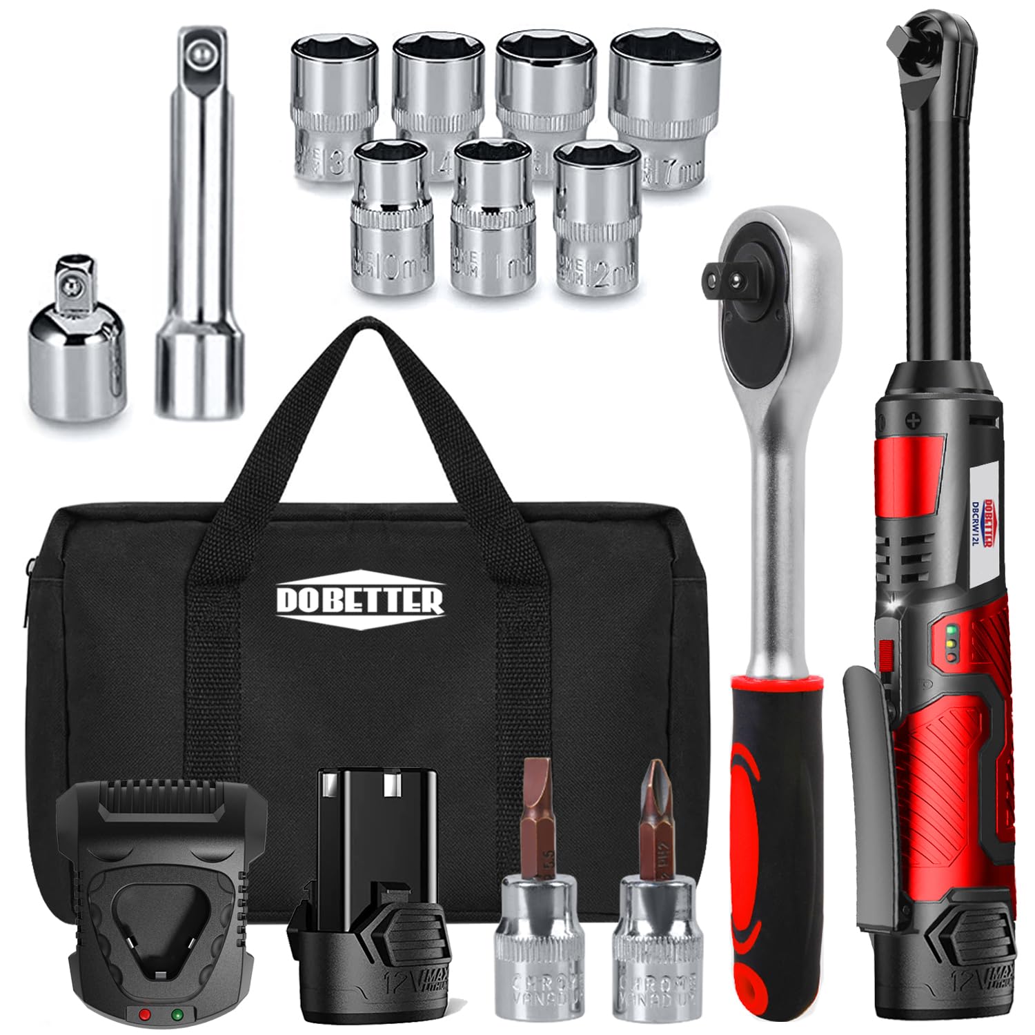 Dobetter Electric Ratchet Wrench 3/8 Cordless Ratchet Wrench Set ...