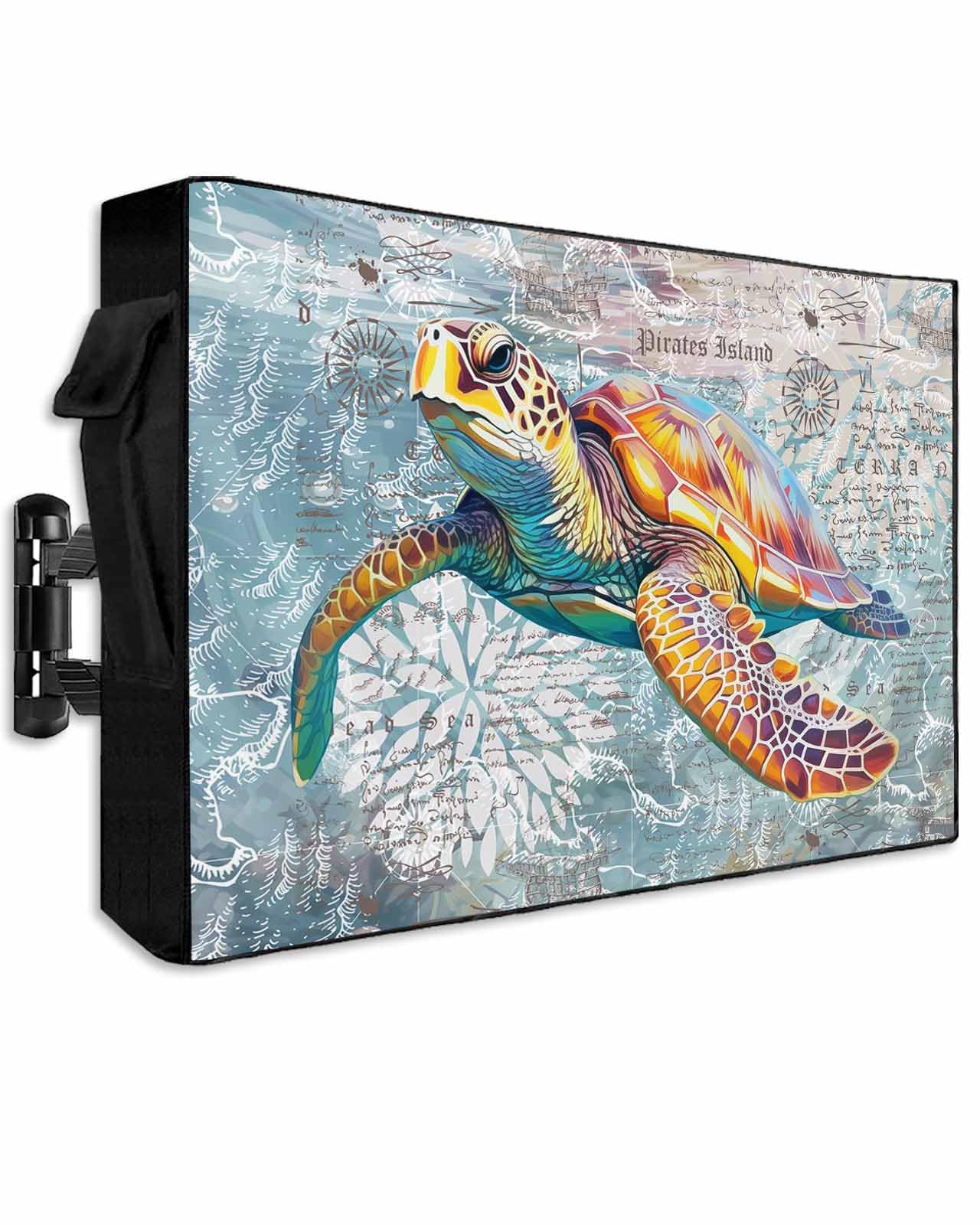Ocean Outdoor TV Cover 75 Inch Weatherproof, Sea Turtle Nautical Map TV ...