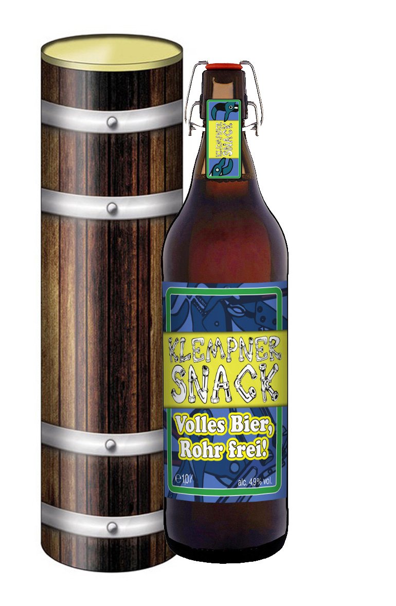 Klempner Bier - 1 Liter Flasche mit Bügelverschluss in der Geschenkdose ...