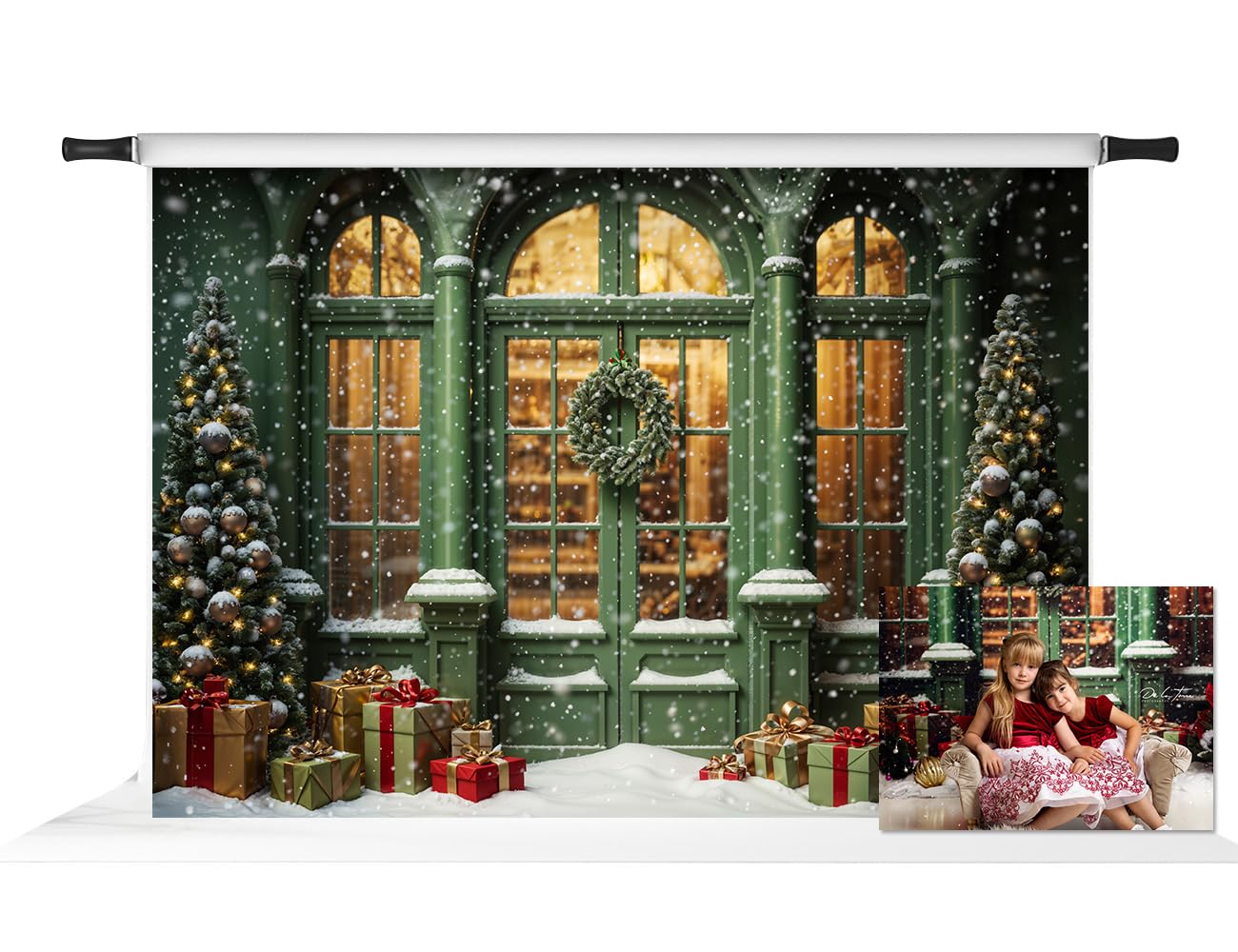 Kate Christmas Photo Backdrops Christmas Shop Backdrop for Photography Green Pine Tree Backdrops ...