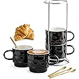 Amazon.com: Gomakren Black Coffee Mugs Set of 4, 11 Ounce Stackable ...
