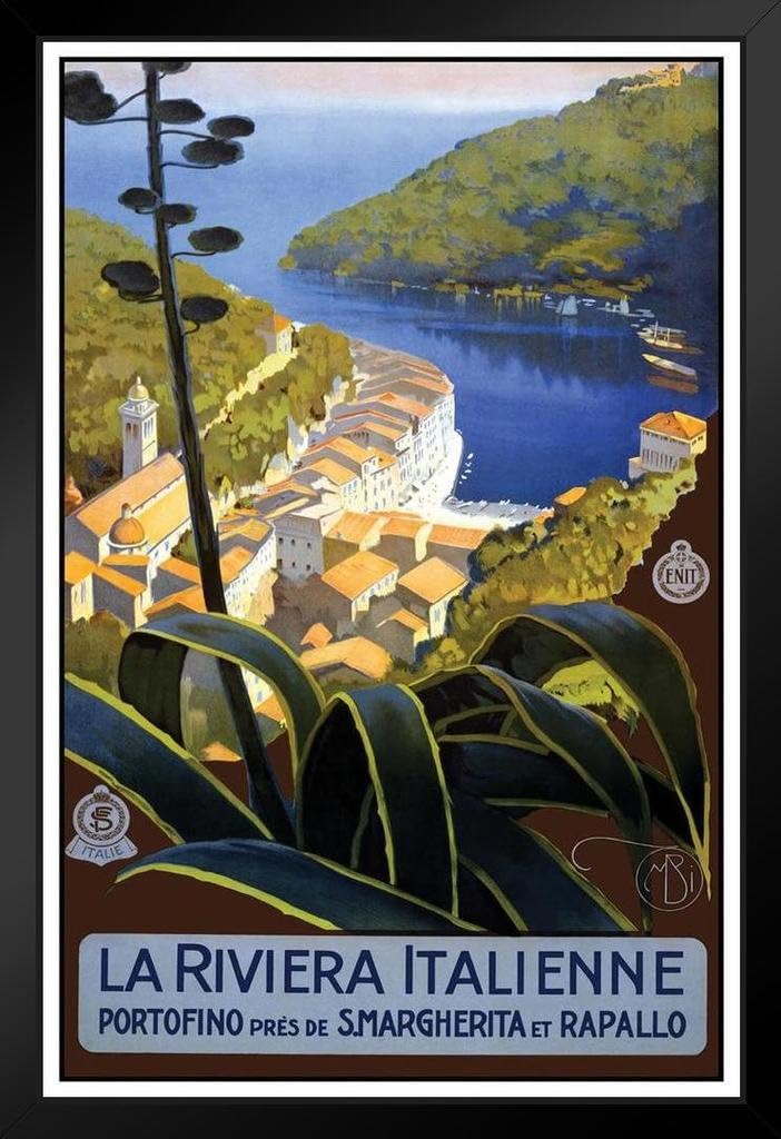 Amazon.com: La Riviera Italienne Vintage Travel Art Print Black Wood ...