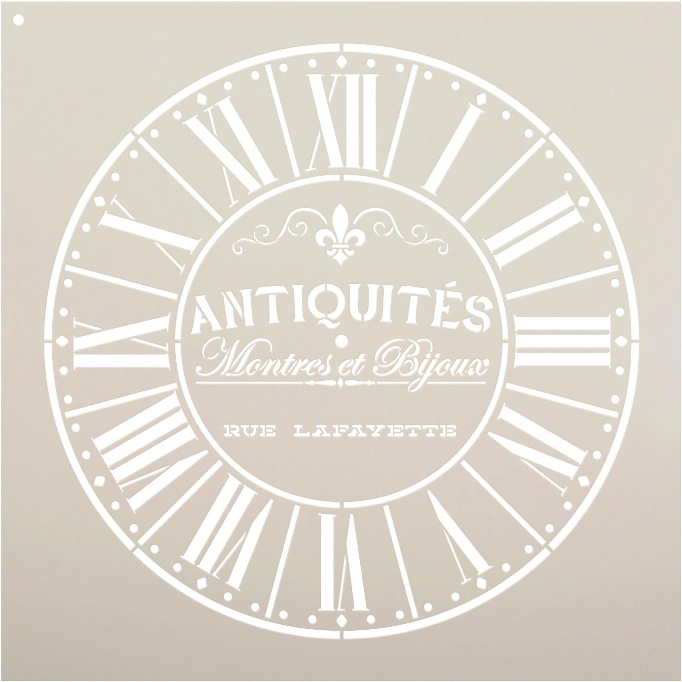 Parisian Roman Numerals 18 French Antique Words Round Clock Stencil Select Size DIY Paint Wood 