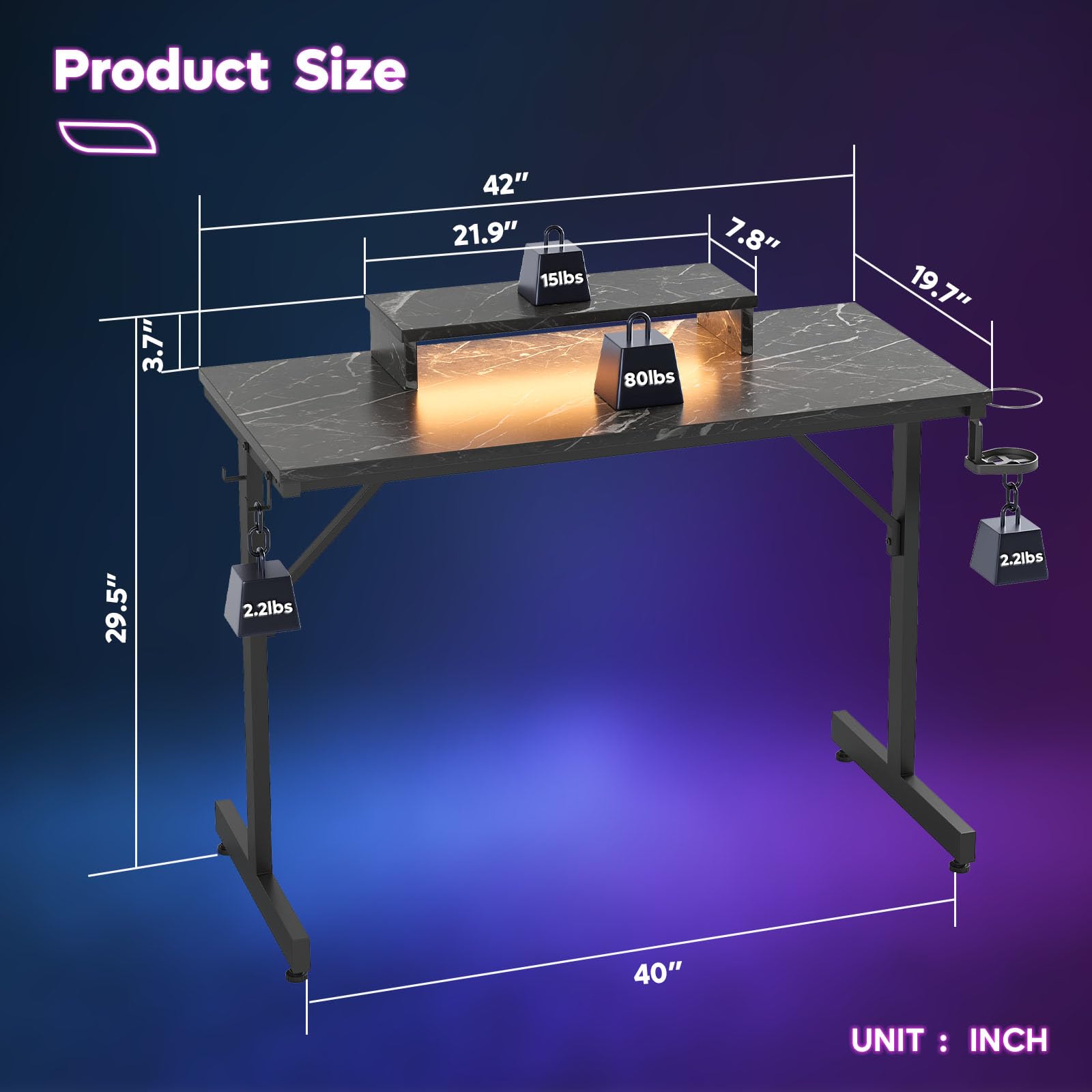 Mua Bestier Gaming Desk with LED Lights, 42 inch Computer Desk with ...