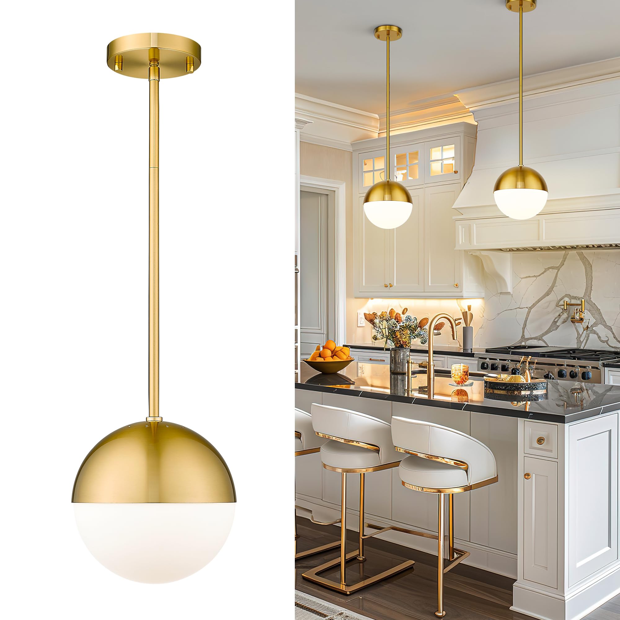 LMS Modern Pendant Lighting Gold Globe Pendant Light Fixture, Mid ...